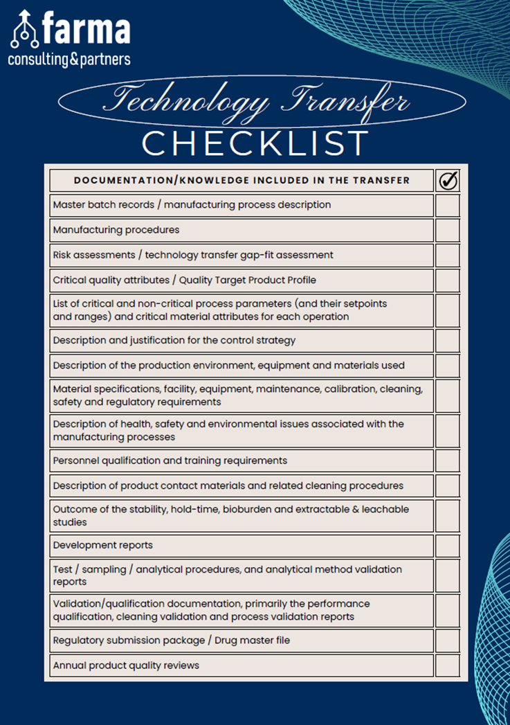 Technology Transfer in Pharmaceutical Manufacturing - Farma Consulting